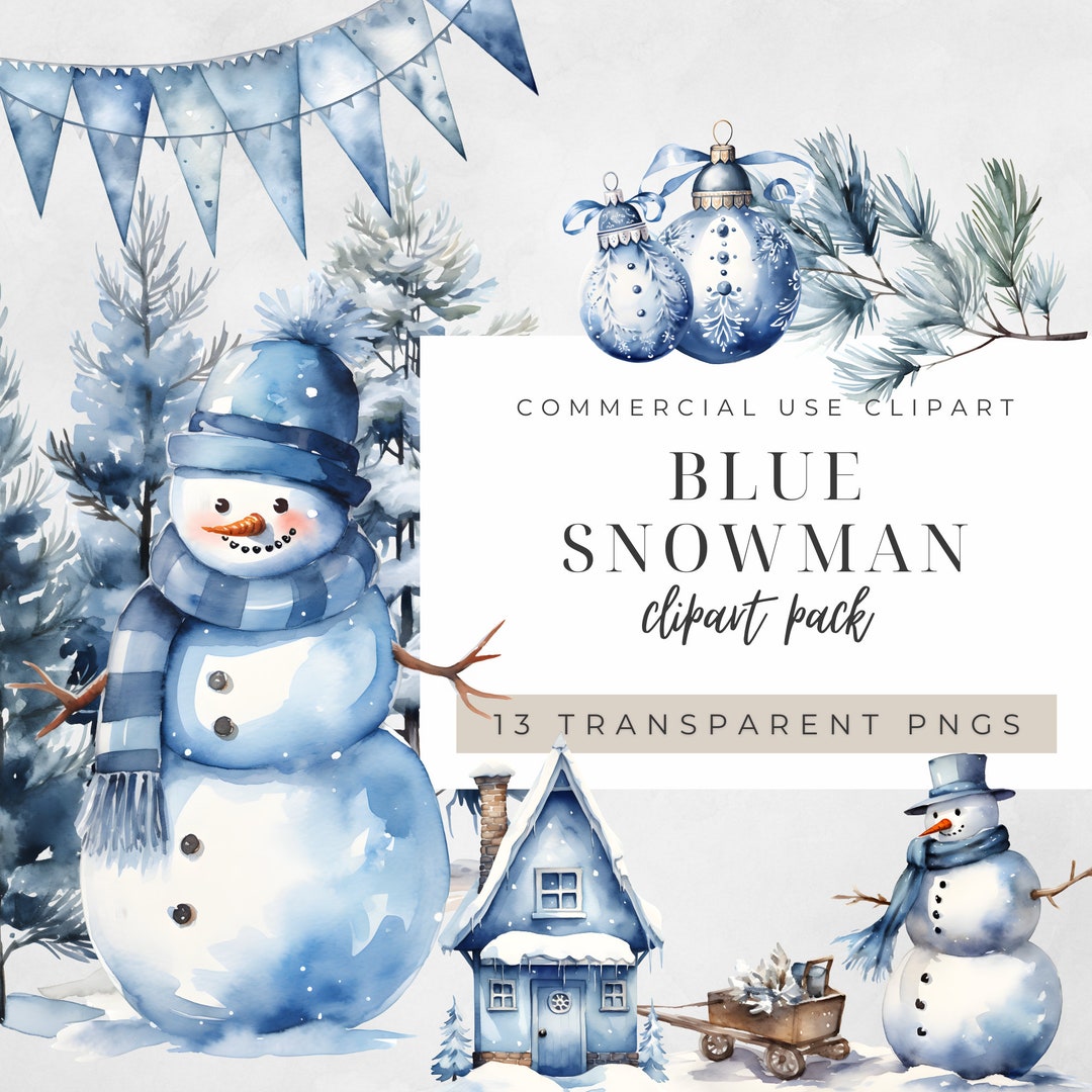 Snowmen Clipart,blue Silver Watercolor Transparent Png,winter Snow ...
