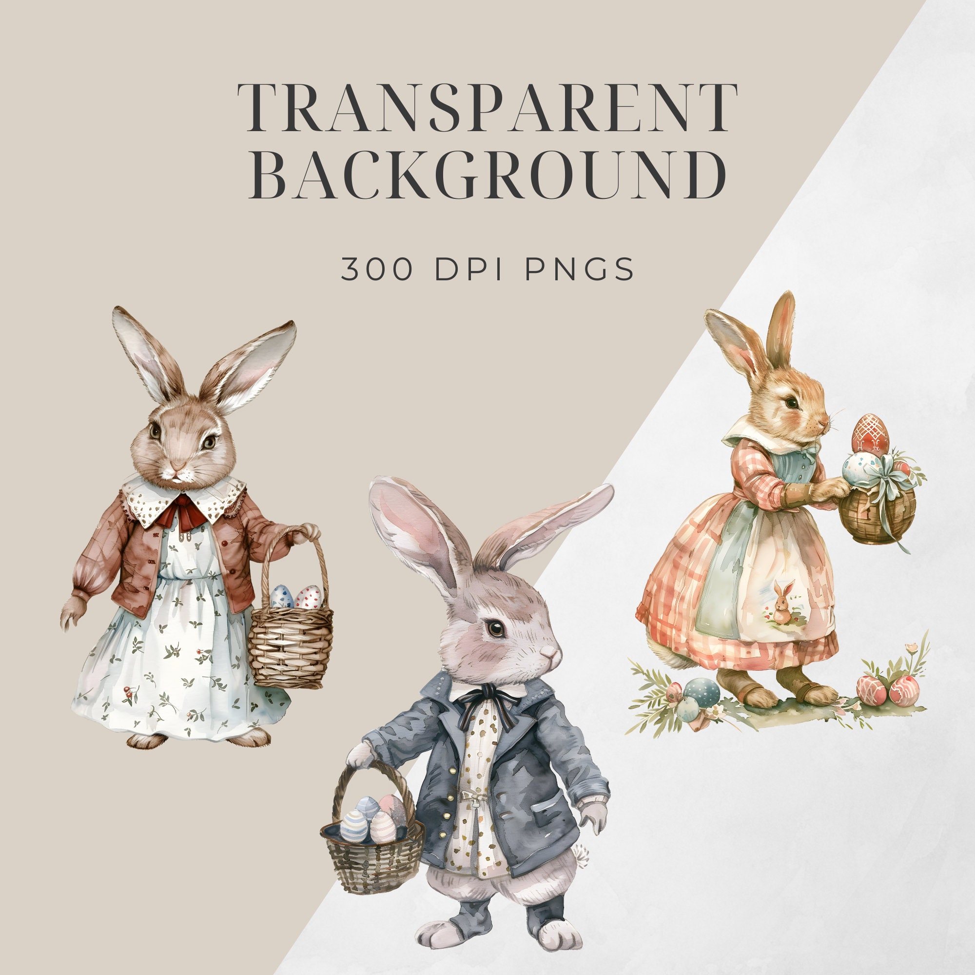 Vintage Easter Rabbit Clipart, Watercolor Spring Victorian Animal Print ...