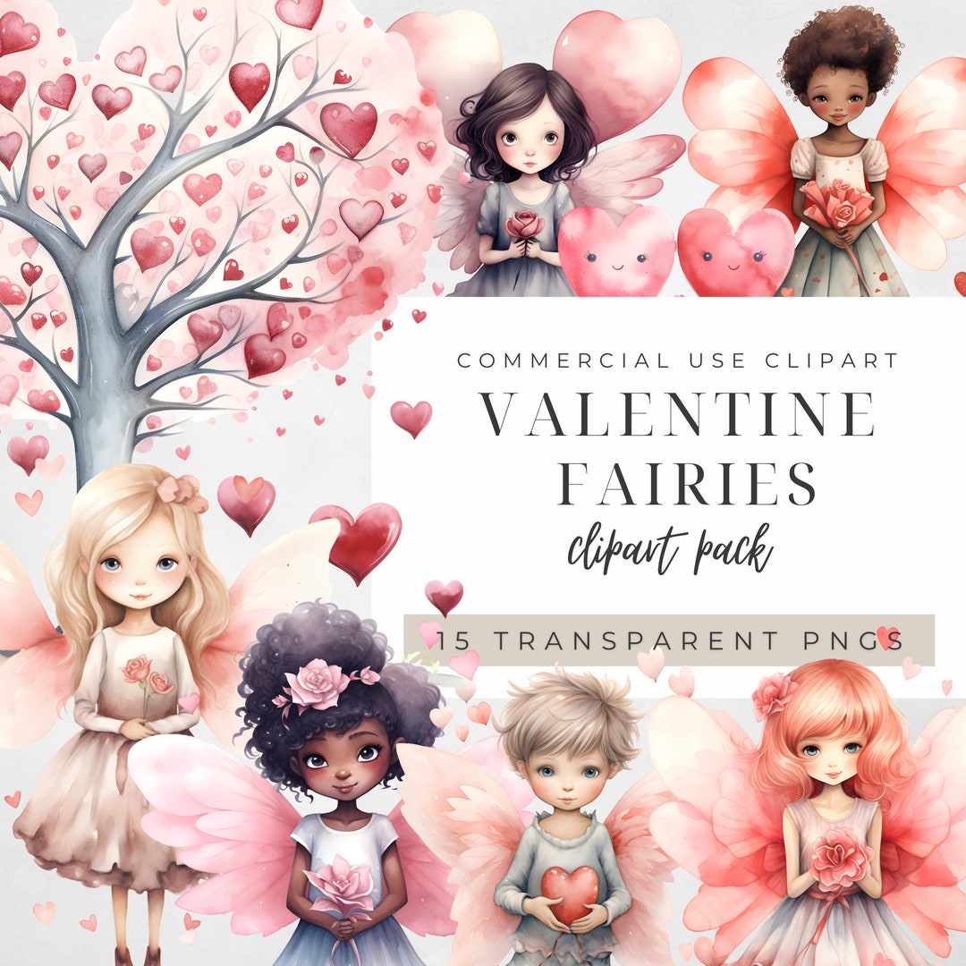 Valentine Fairy Clipart, Watercolor Girls Boys Hearts, Cute Fairy Love ...