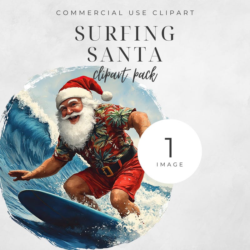 Santa on a Surfboard - Etsy