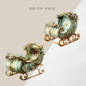 Rococo Christmas Clipart, Old Fashioned Gold Antique Vintage Sled Tree ...