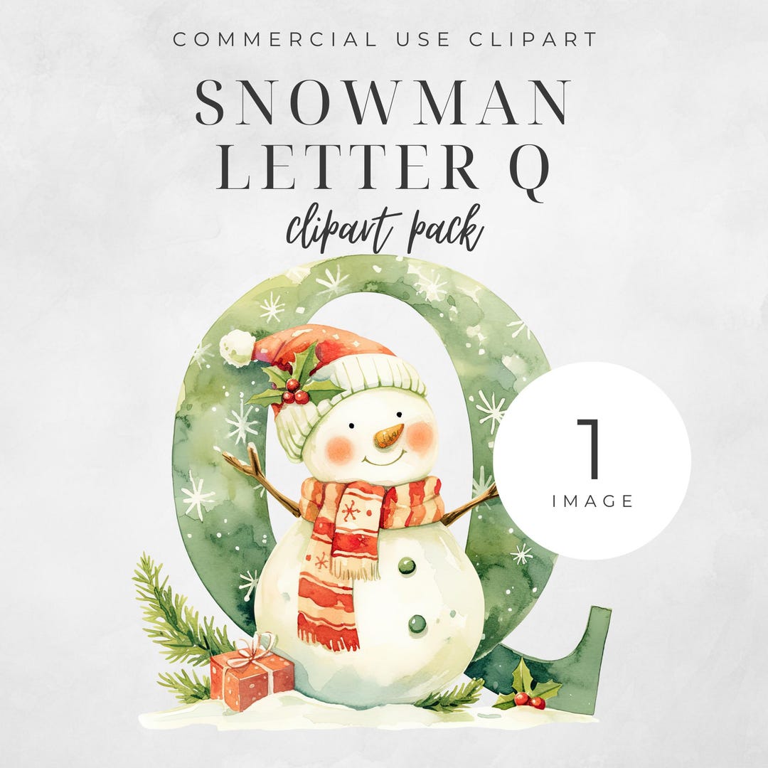 Christmas Alphabet Letter Q Clipart, SINGLE IMAGE Dressed Snowman Red ...