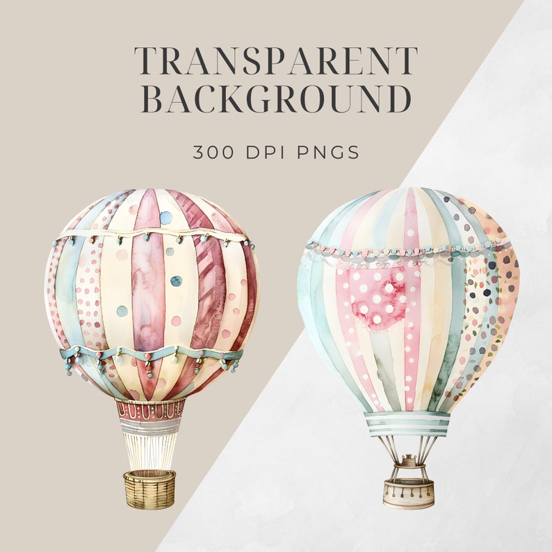 Hot Air Balloon Clipart, Watercolor Nursery Cloud Decor Png, Kids ...