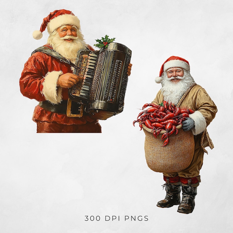 Cajun Santa Clipart, Southern Holiday Lousiana Crawfish Gumbo Beignets ...