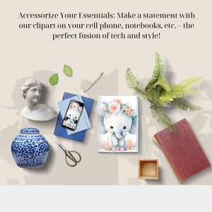 Boho Baby Elephant Clipart, SINGLE IMAGE Floral Animal Watercolor Art ...