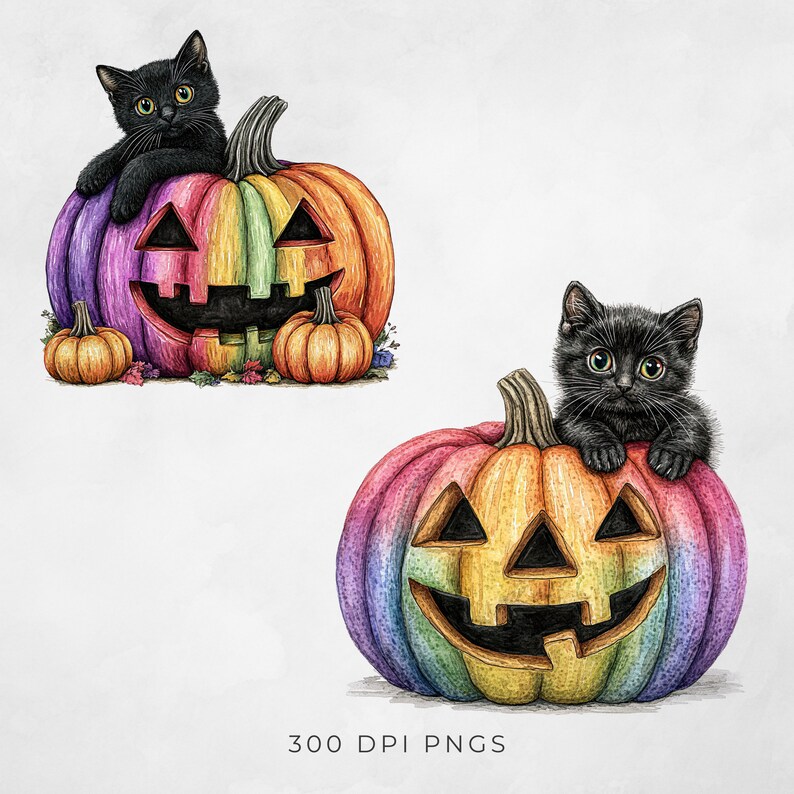 Rainbow Colors Halloween Clipart, Bright Colorful Pumpkin Graphics,fall ...