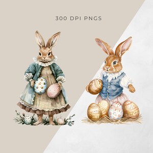 Vintage Easter Rabbit Clipart, Watercolor Spring Victorian Animal Print ...
