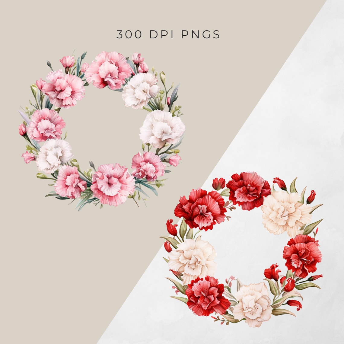 January Birth Flower Clipart, Watercolor Carnation Bouquet, Snowdrop ...