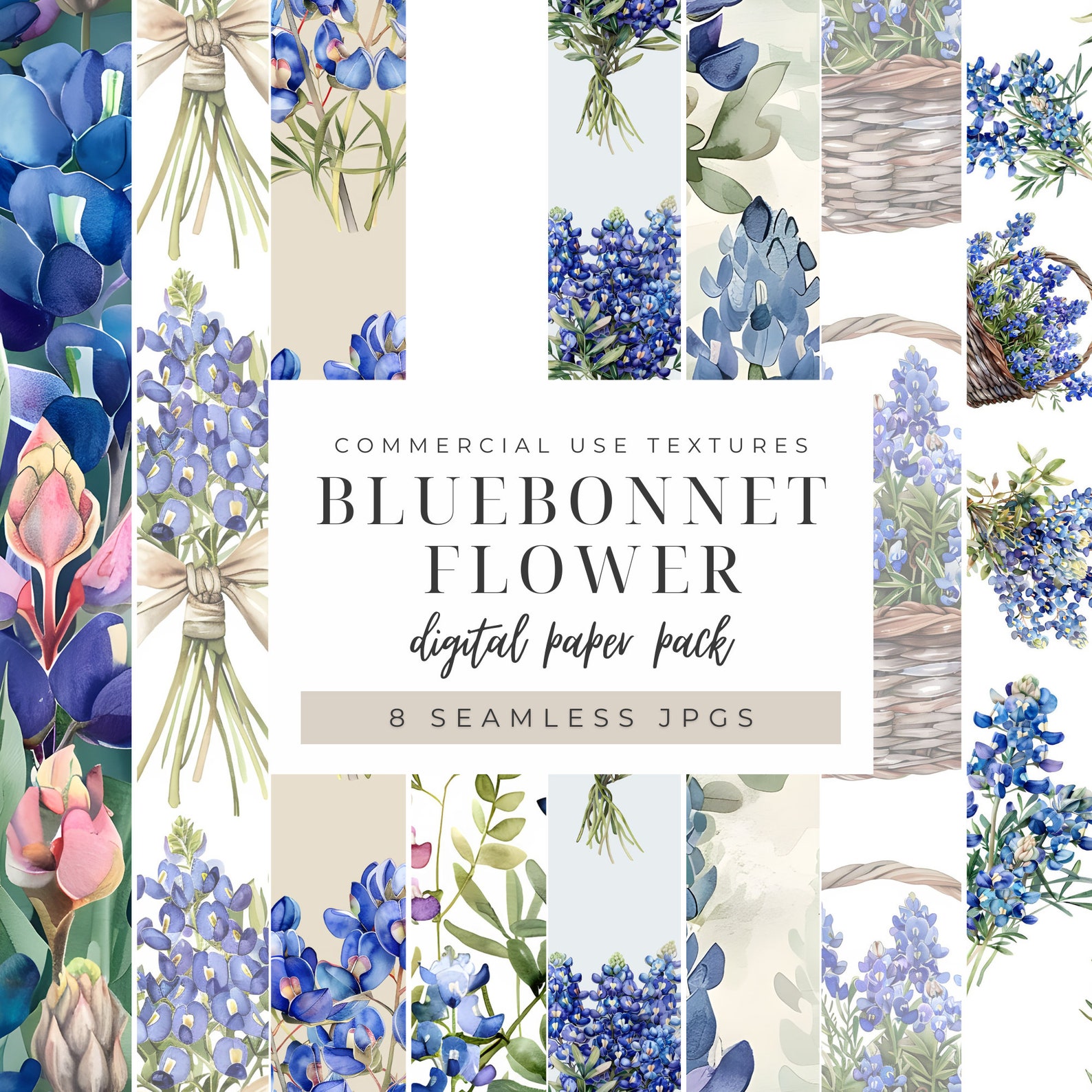 Bluebonnet Flower Seamless Digital Paper, Spring Texas Wildflower ...