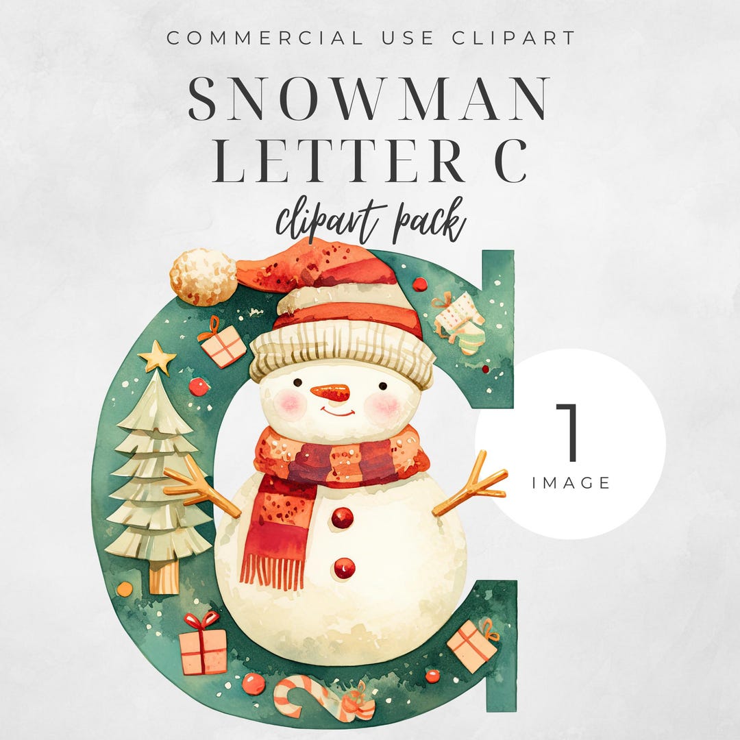 Christmas Alphabet Letter C Clipart, SINGLE IMAGE Cute Snowman Winter ...