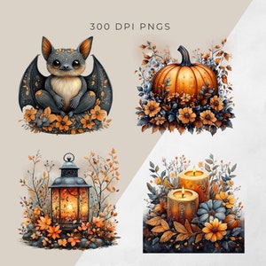 Folk Art Halloween Clipart, Cute Spooky Season Ornament Graphics, Black ...