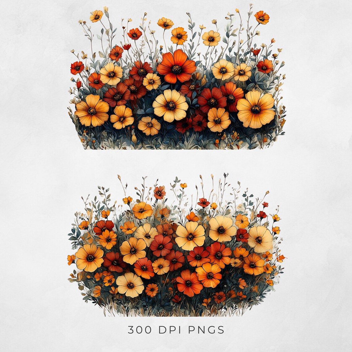 Fall Flower Field Clipart, Autumn Floral Patches Graphics, Border Frame ...