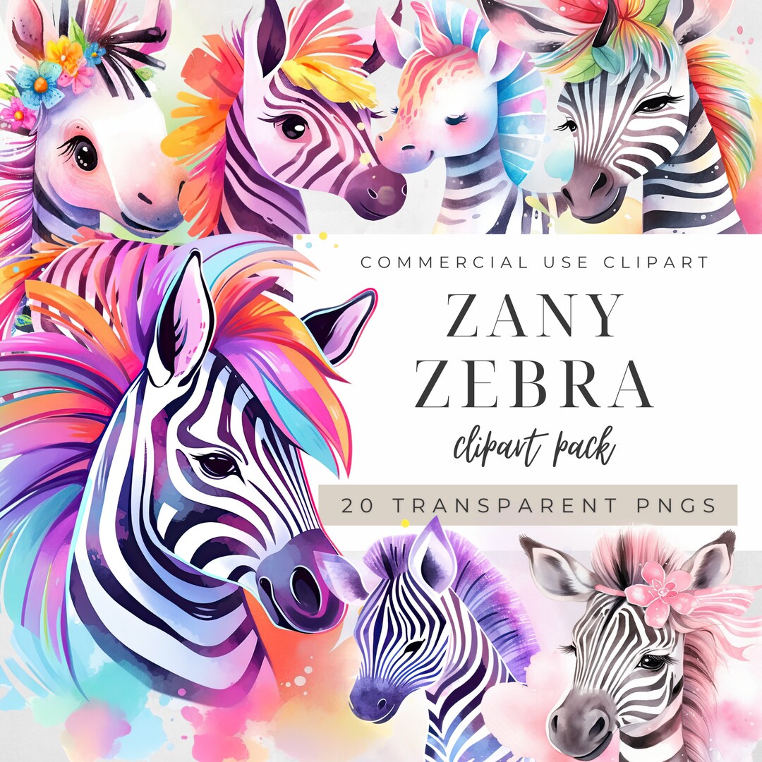 Quirky Zebra Clipart, Multi Color Cute Safari Animal Graphics, Jungle ...
