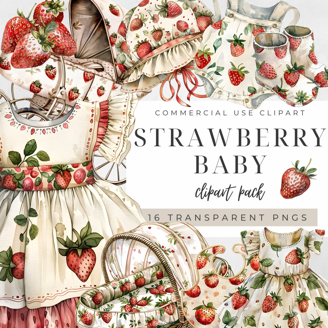 Cute Strawberry Baby Girl Clipart, Summer Shower Announcement, Unique ...