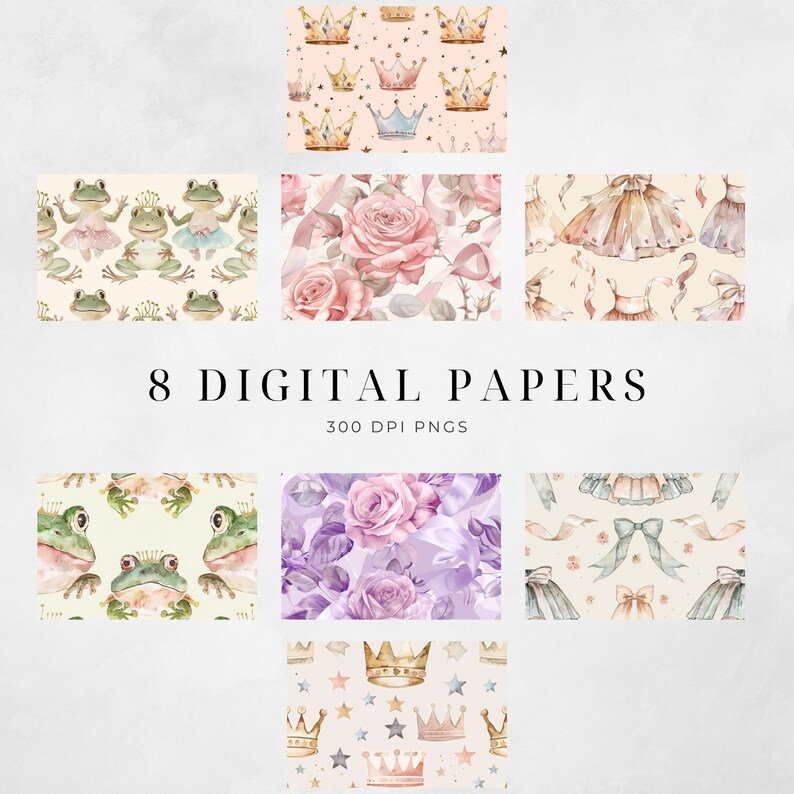 Cute Frog Digital Paper, Pastel Ballerina Seamless Graphics, Watercolor ...