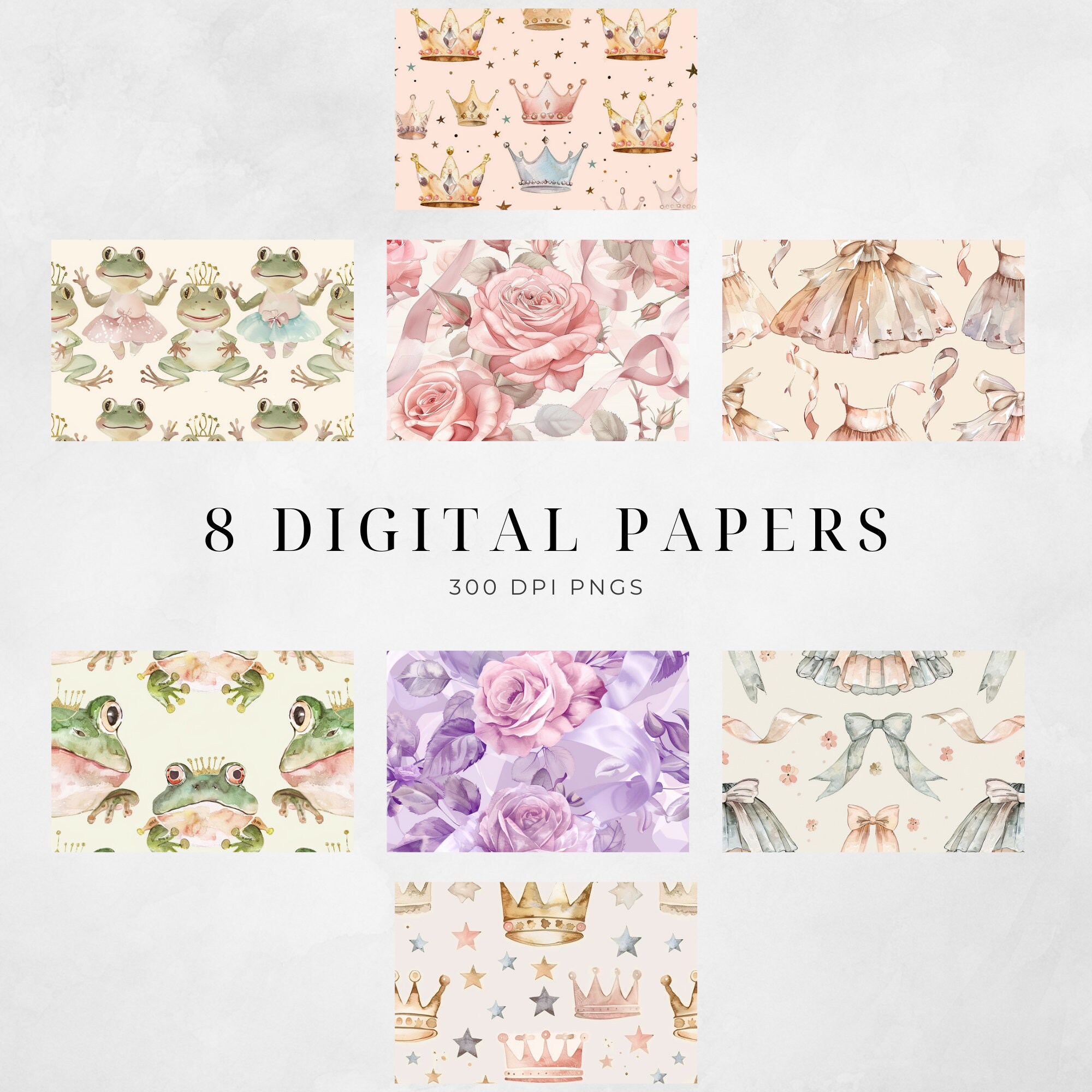 Cute Frog Digital Paper, Pastel Ballerina Seamless Graphics, Watercolor ...