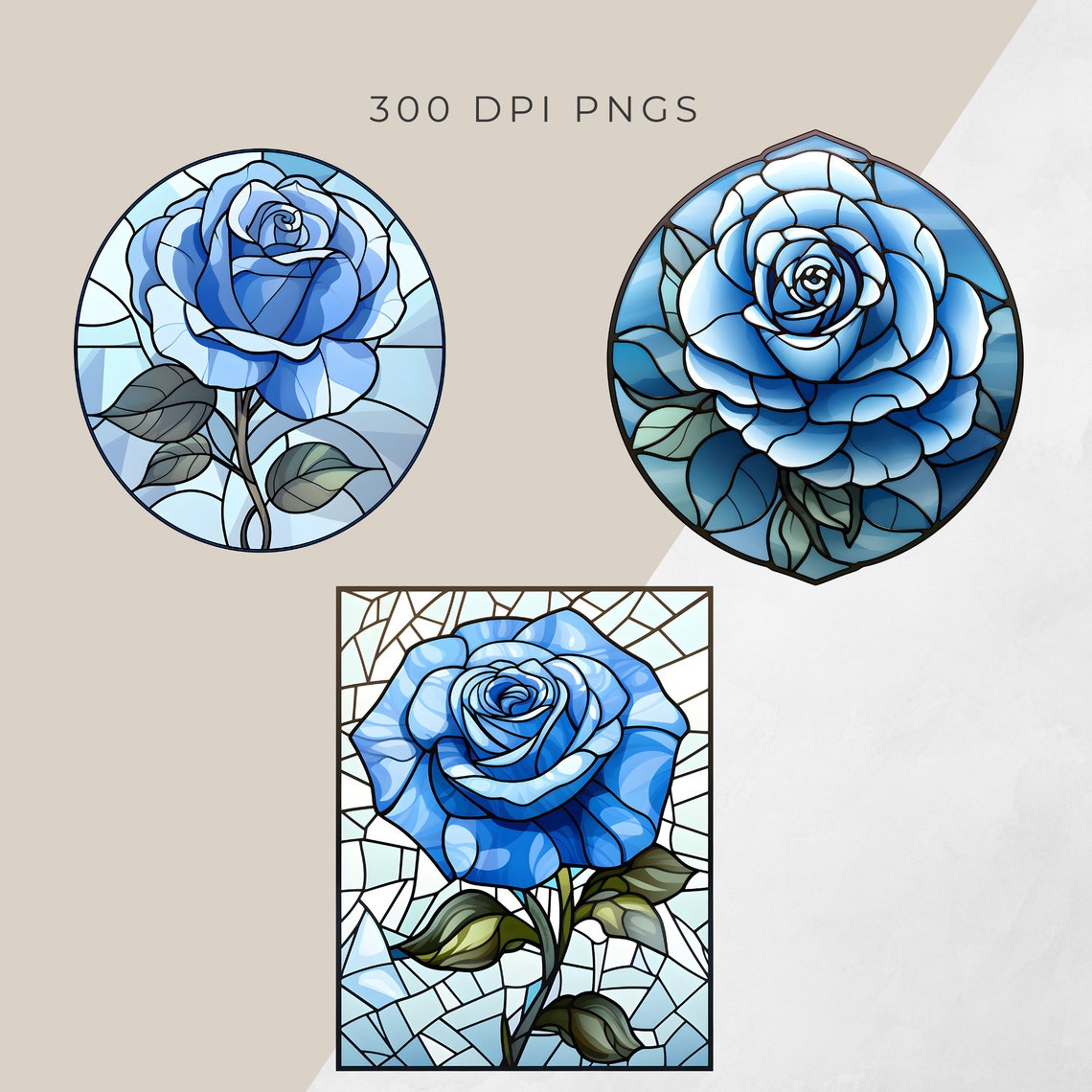 Stained Glass Roses Clipart, Watercolor Blue Coral Rose Florals, Church ...