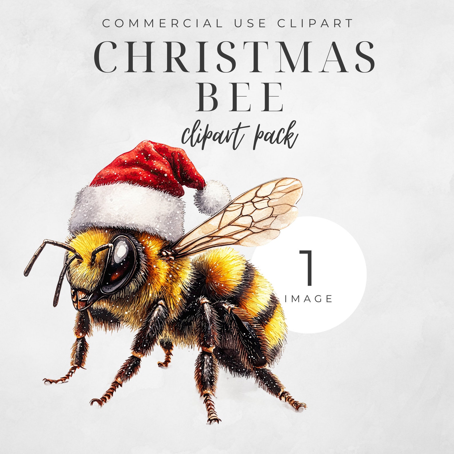 Christmas Bee Clipart, SINGLE IMAGE Holiday Santa Bumble Art, Cute ...