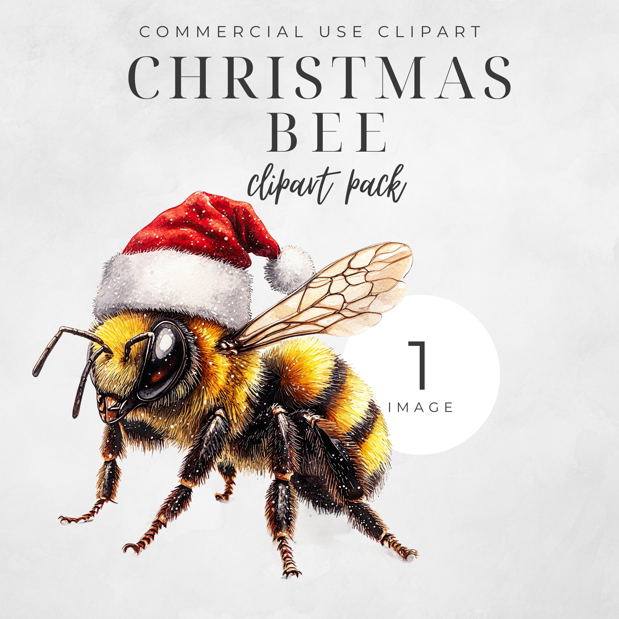 Christmas Bee Clipart, SINGLE IMAGE Holiday Santa Bumble Art, Cute ...