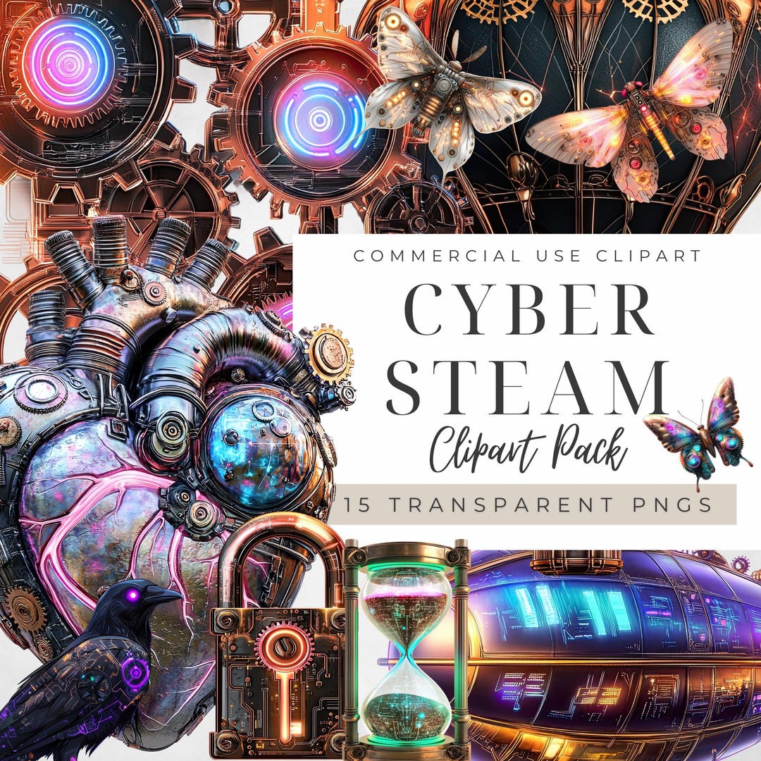 Cyberpunk Steampunk Clipart, Futuristic PNG Vintage Graphics Urban ...