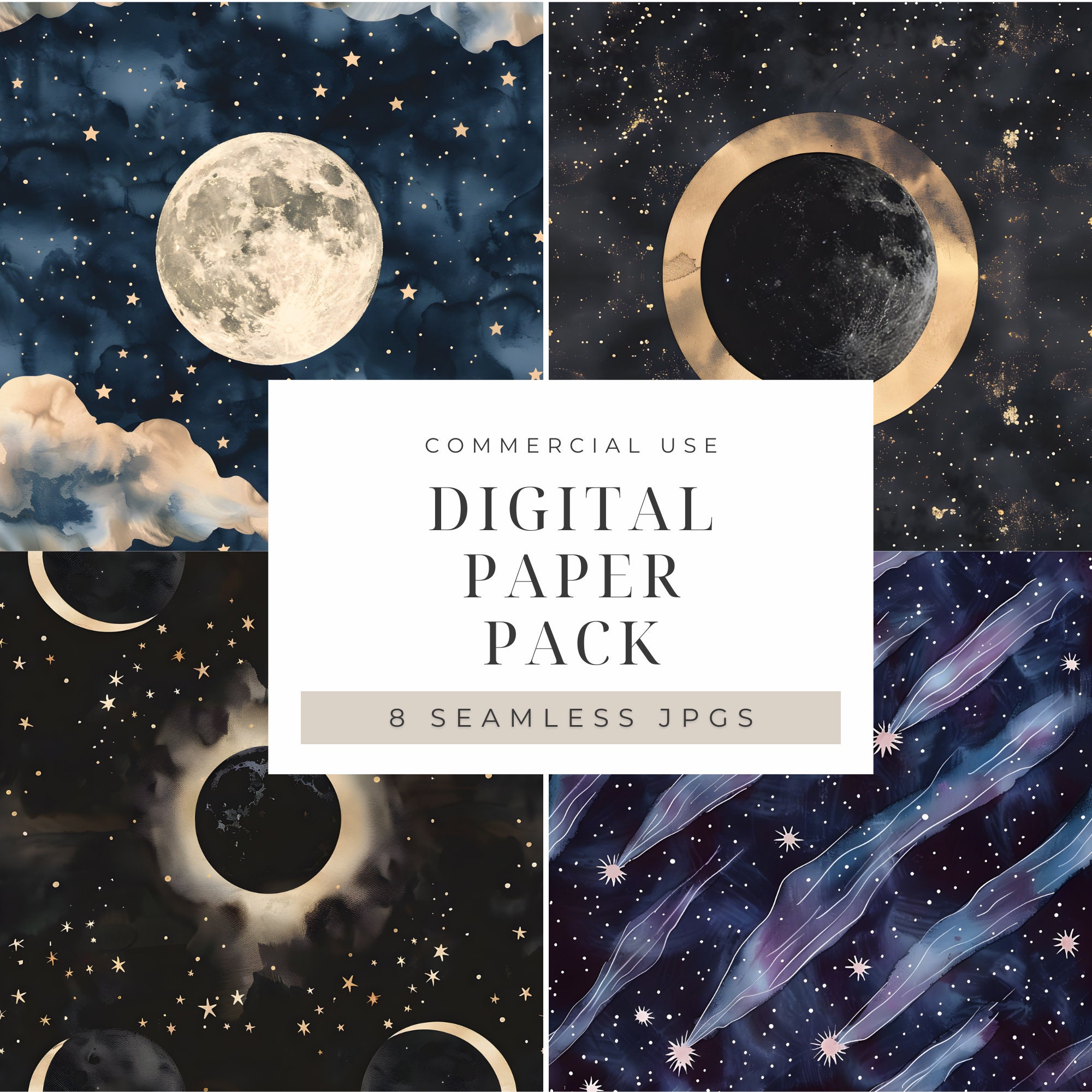 Solar Eclipse Digital Paper, Totality Moon Stars Seamless Graphics ...