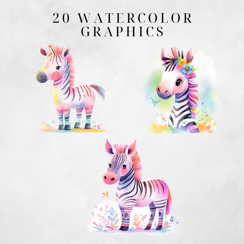 Quirky Zebra Clipart, Multi Color Cute Safari Animal Graphics, Jungle ...