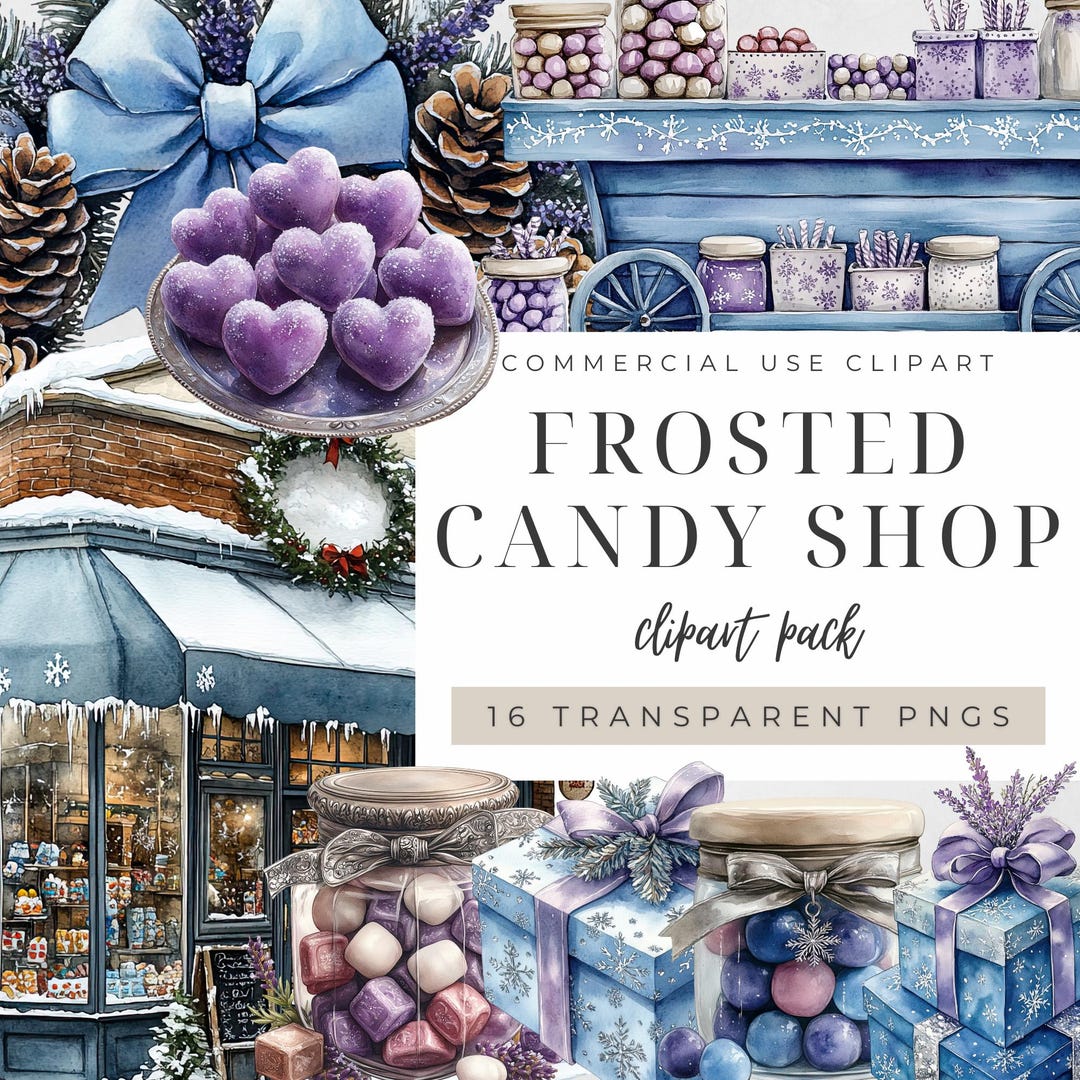 Christmas Candy Shop Clipart, Frosted Holiday Store Winter, Peppermint ...