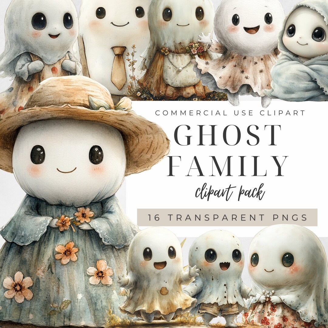 Halloween Ghost Family Clipart, Cute Spooky Mom Dad Baby Graphics, Boo ...