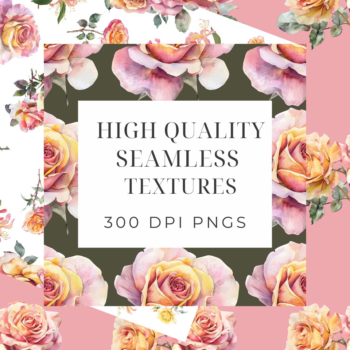 June Birth Flower Seamless Digital Paper, Pink Yellow Floral Gift ...