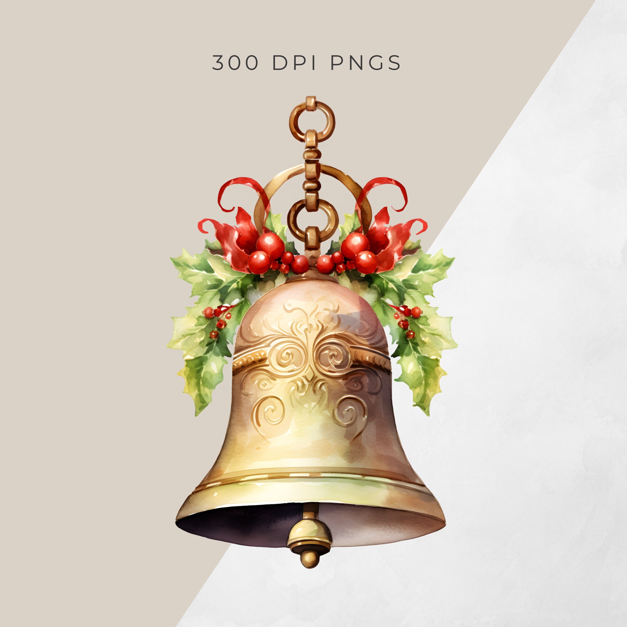 Vintage Christmas Ornaments Clipart, Red Green Gold Watercolor Tree ...