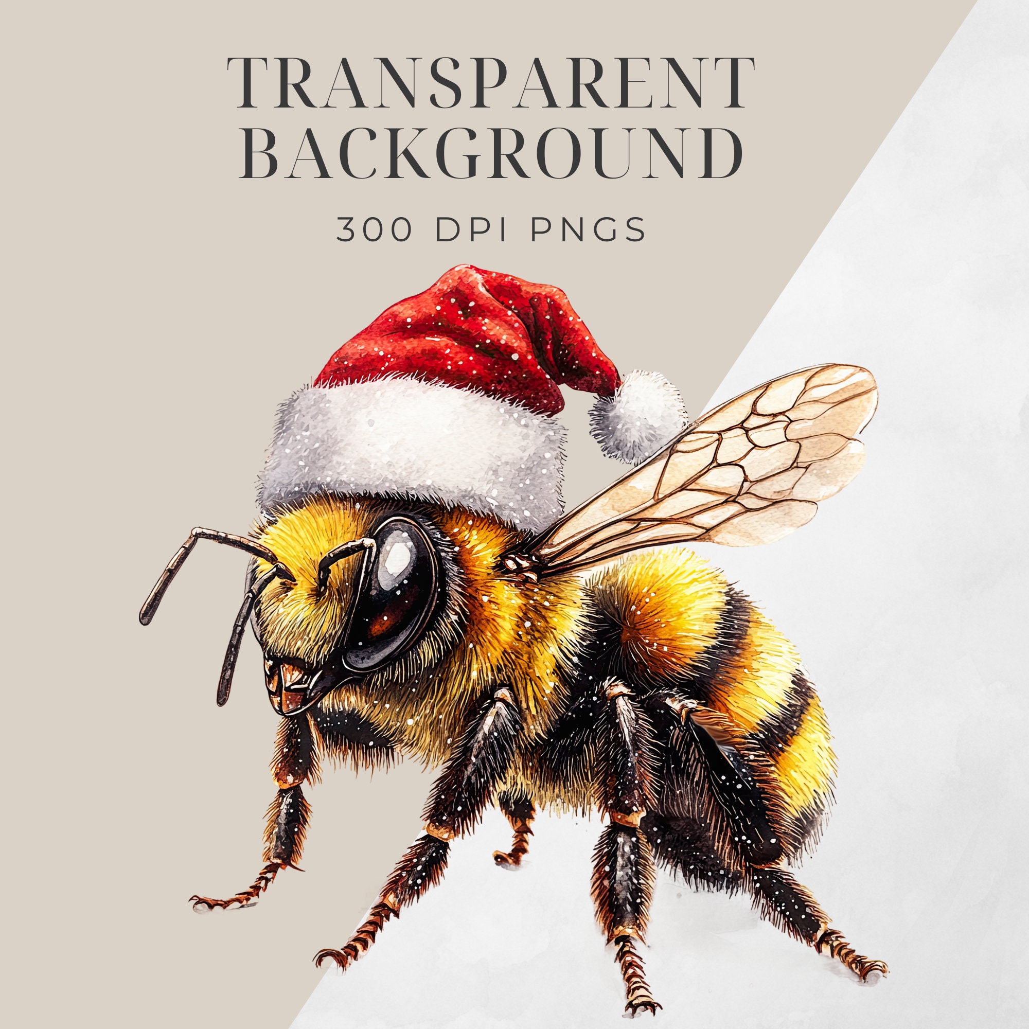 Christmas Bee Clipart, SINGLE IMAGE Holiday Santa Bumble Art, Cute ...