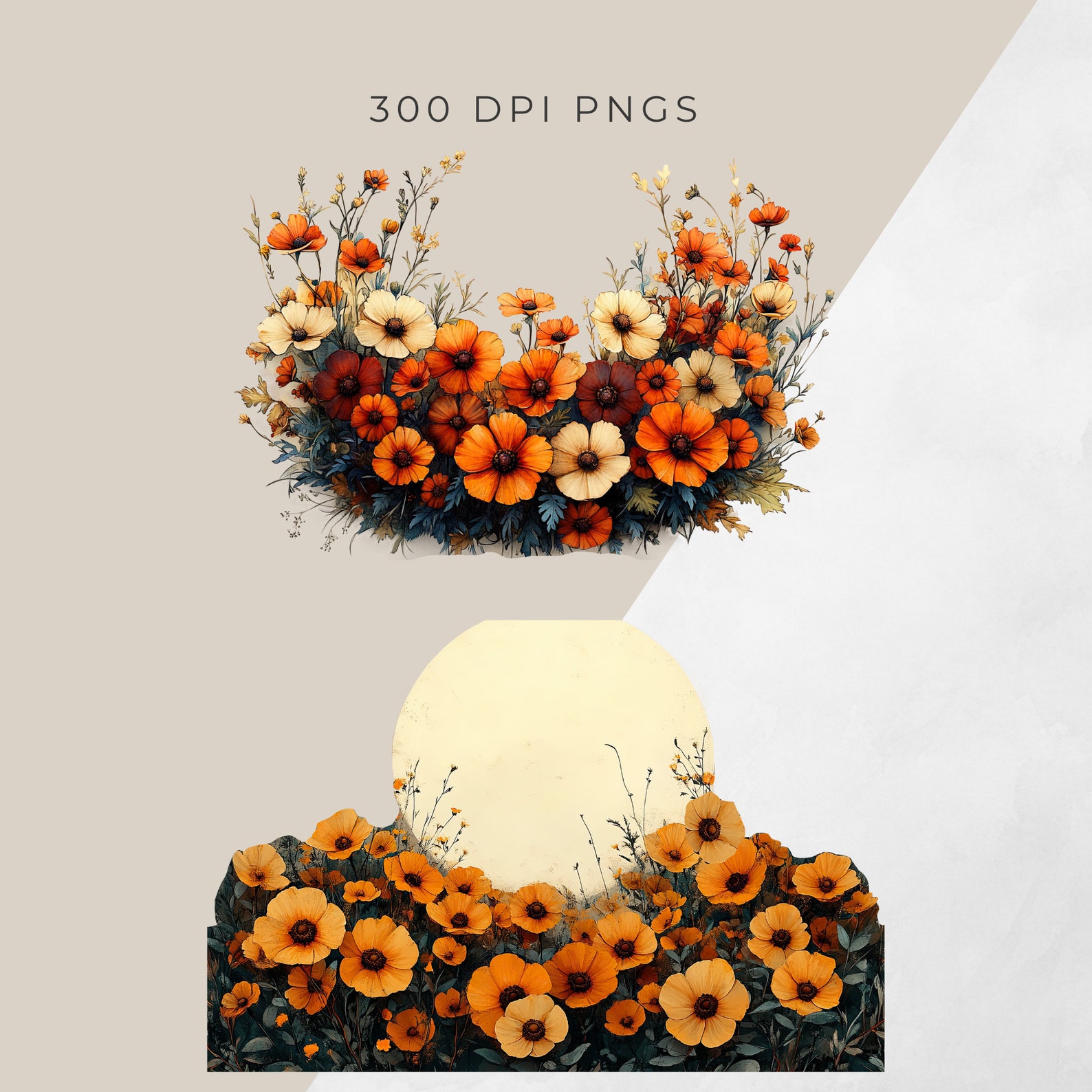 Fall Flower Field Clipart, Autumn Floral Patches Graphics, Border Frame ...