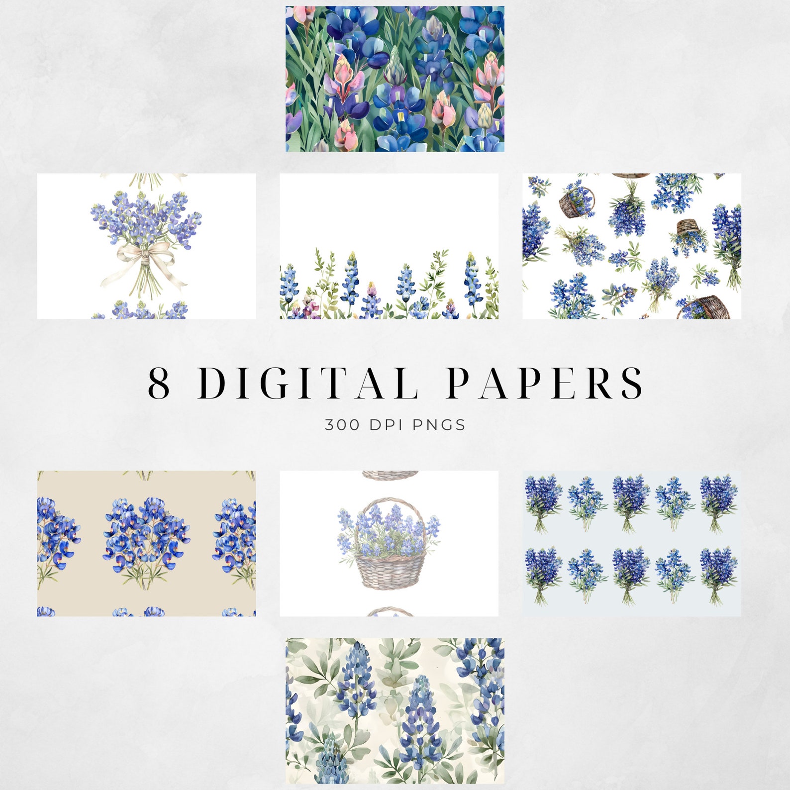 Bluebonnet Flower Seamless Digital Paper, Spring Texas Wildflower ...
