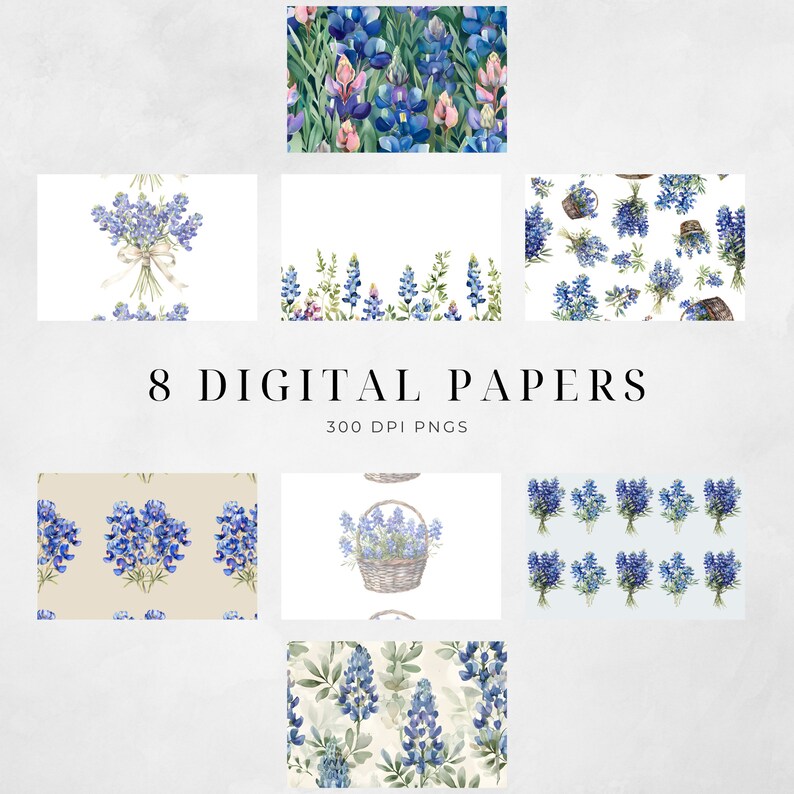 Bluebonnet Flower Seamless Digital Paper, Spring Texas Wildflower ...