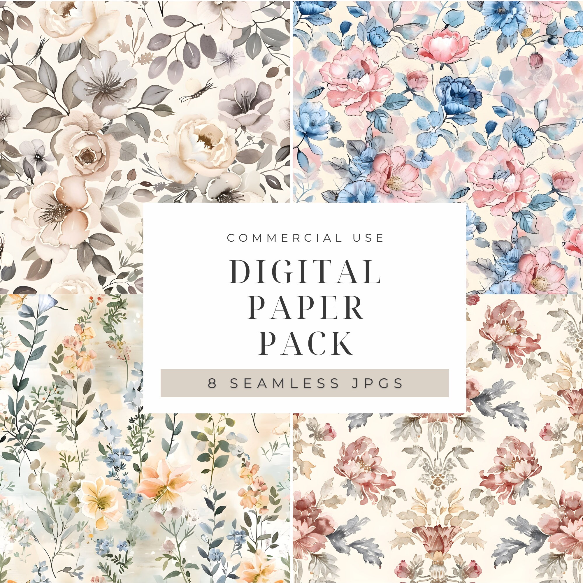 Victorian Floral Digital Paper, Pastel Vintage Seamless Graphics ...