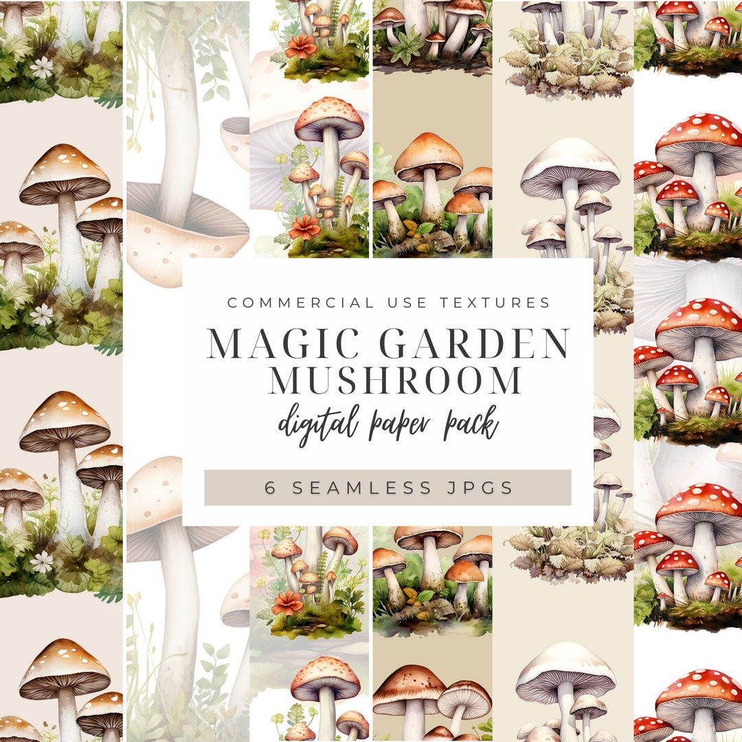 Garden Mushroom Digital Paper, Seamless Matching Custom Set, Magic ...