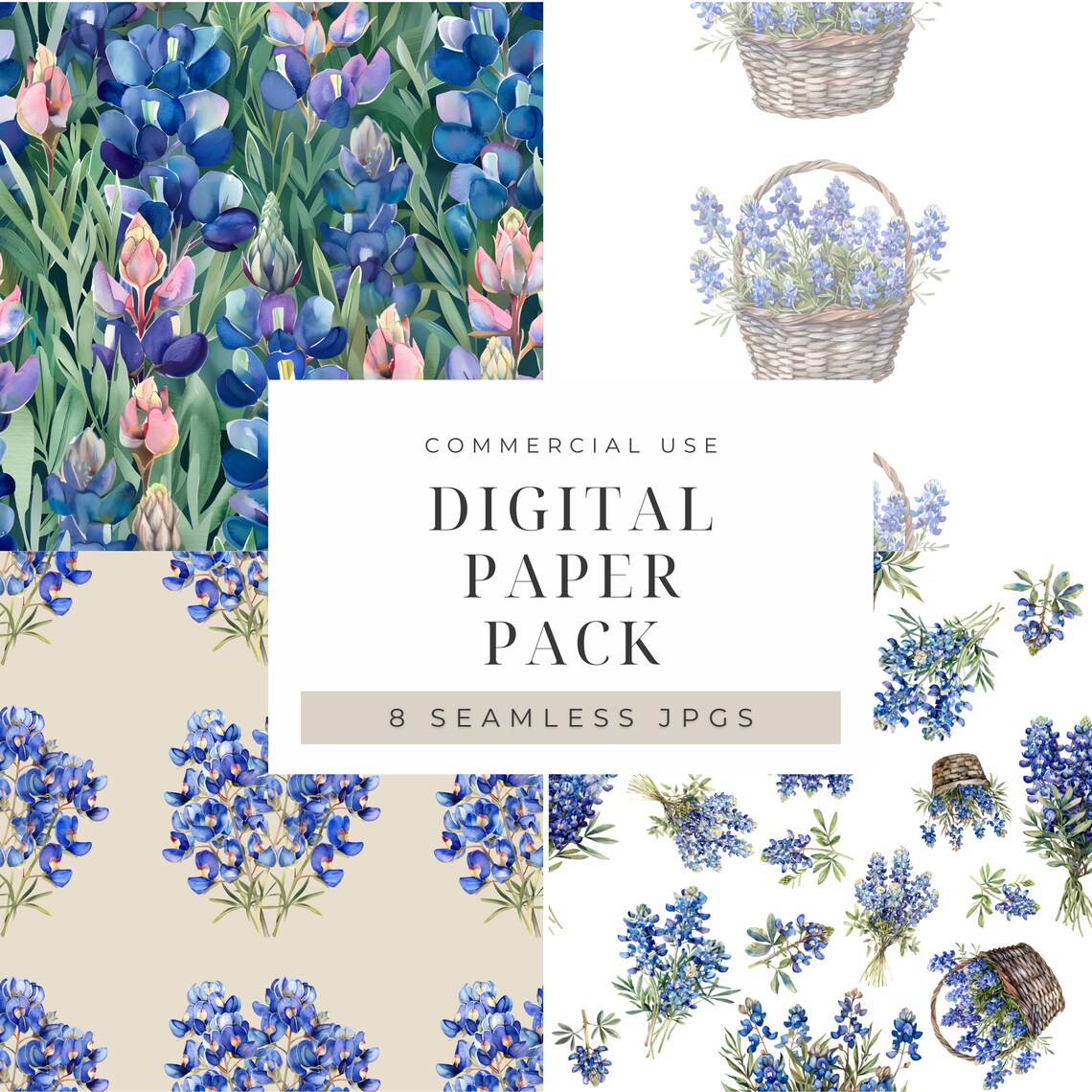 Bluebonnet Flower Seamless Digital Paper, Spring Texas Wildflower ...