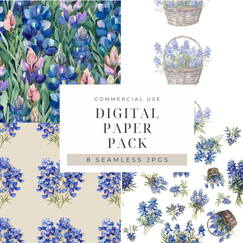 Bluebonnet Flower Seamless Digital Paper, Spring Texas Wildflower ...