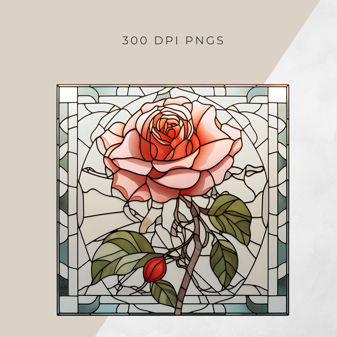 Stained Glass Roses Clipart, Watercolor Blue Coral Rose Florals, Church ...