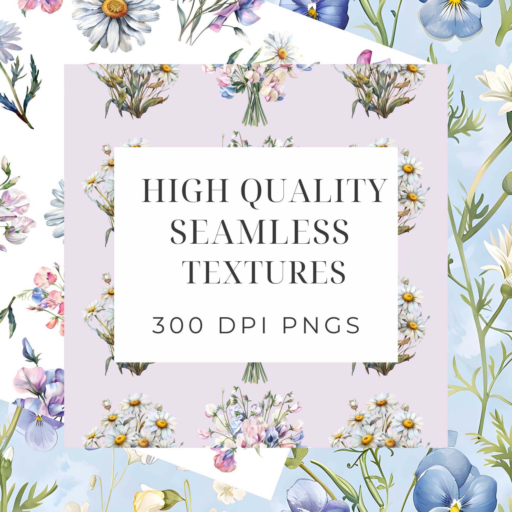 April Birth Flower Digital Paper, Spring Watercolor Daisy Sweet Pea ...