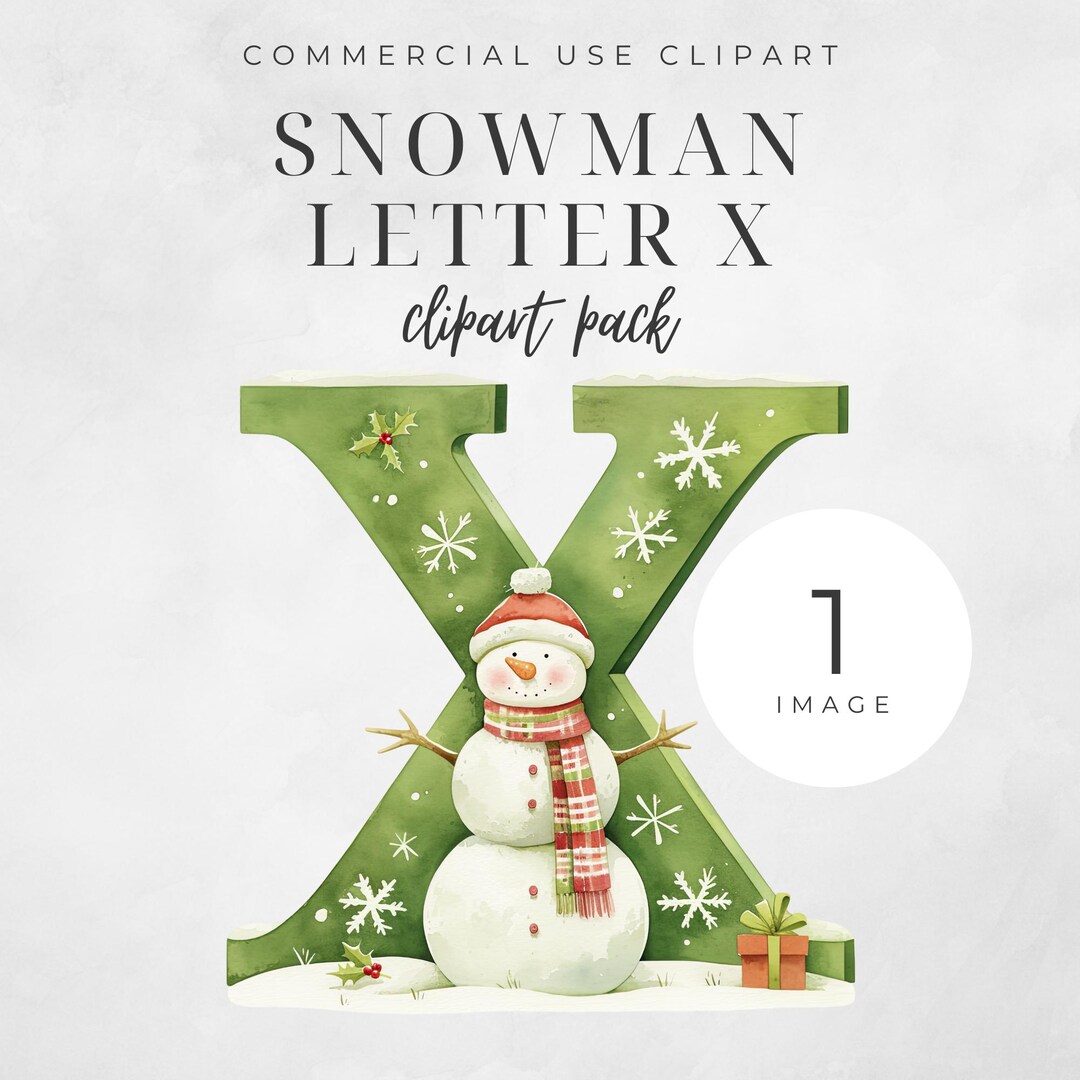 Christmas Alphabet Letter X Clipart, SINGLE IMAGE Snowman Sublimation ...