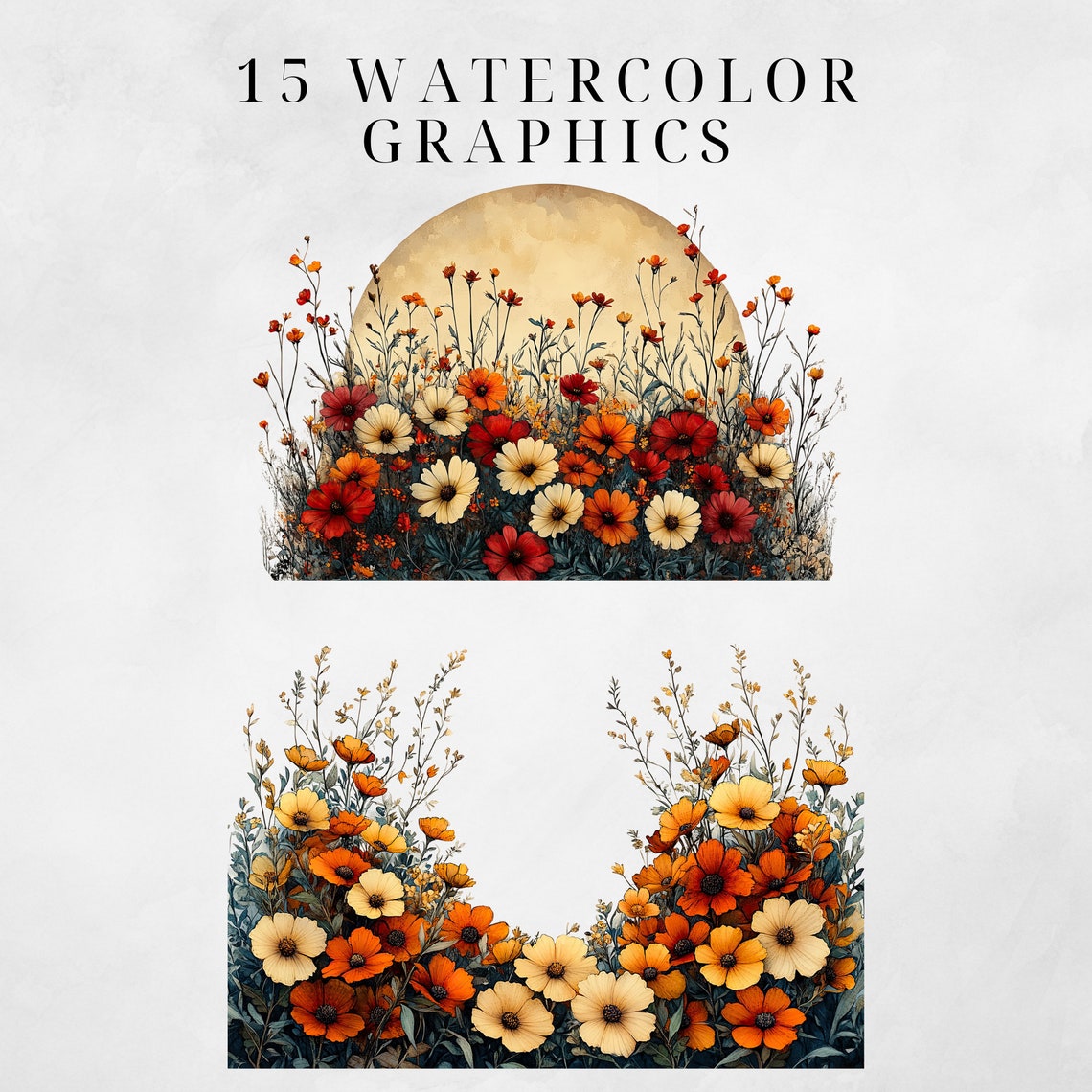 Fall Flower Field Clipart, Autumn Floral Patches Graphics, Border Frame ...
