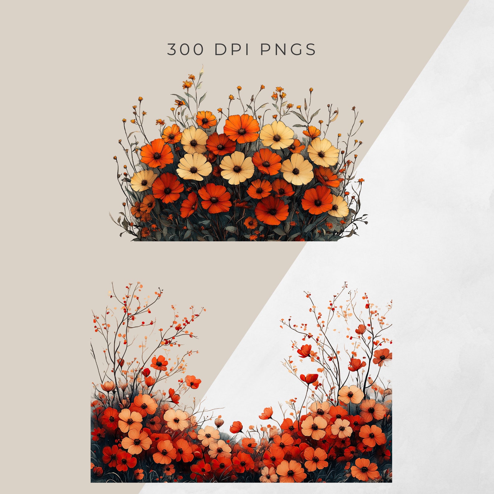 Fall Flower Field Clipart, Autumn Floral Patches Graphics, Border Frame ...