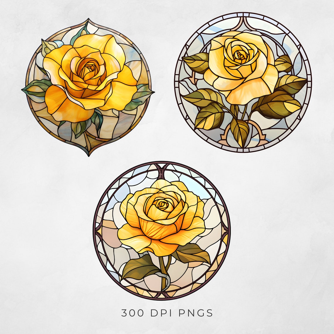 Stained Glass Roses Clipart, Watercolor Blue Coral Rose Florals, Church ...