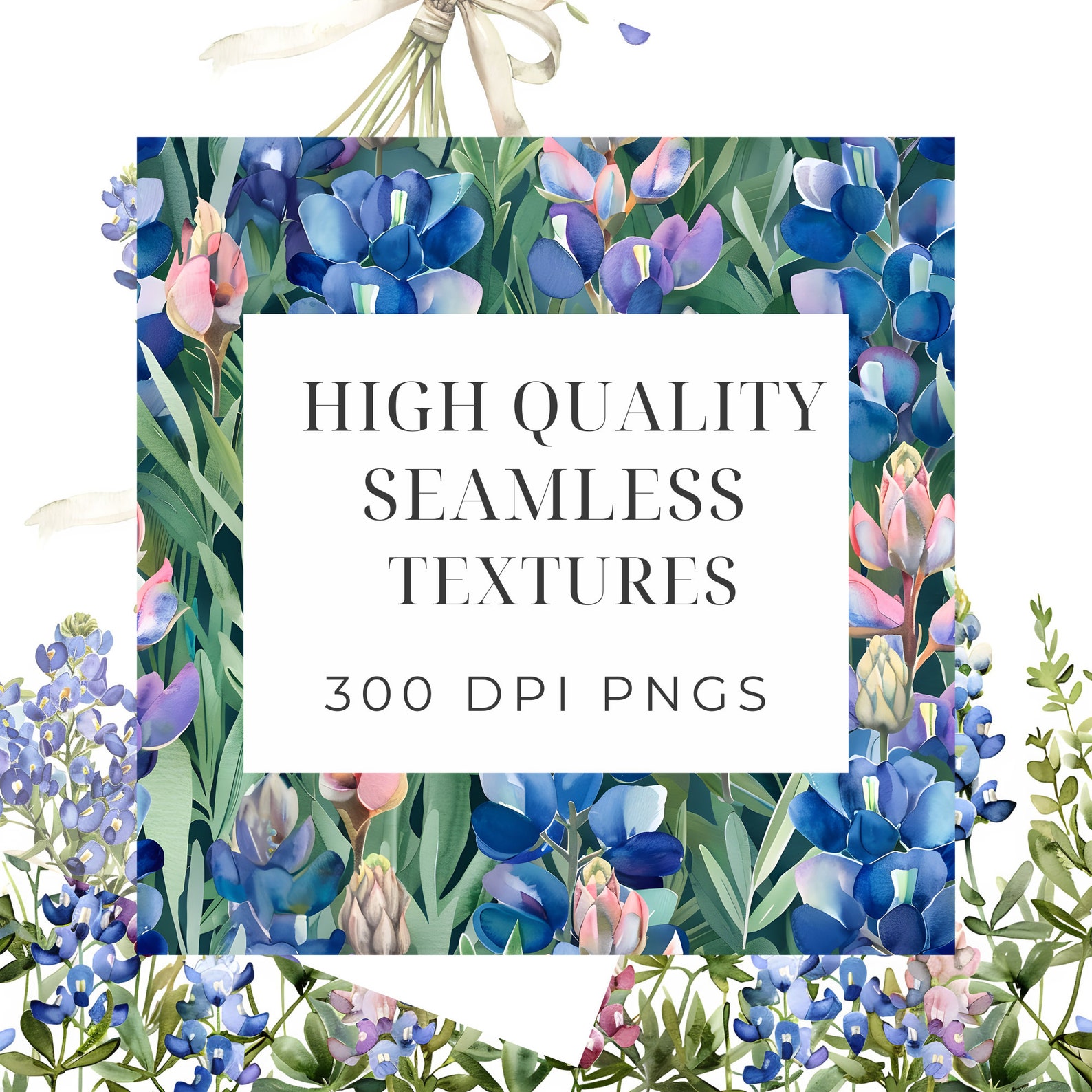 Bluebonnet Flower Seamless Digital Paper, Spring Texas Wildflower ...