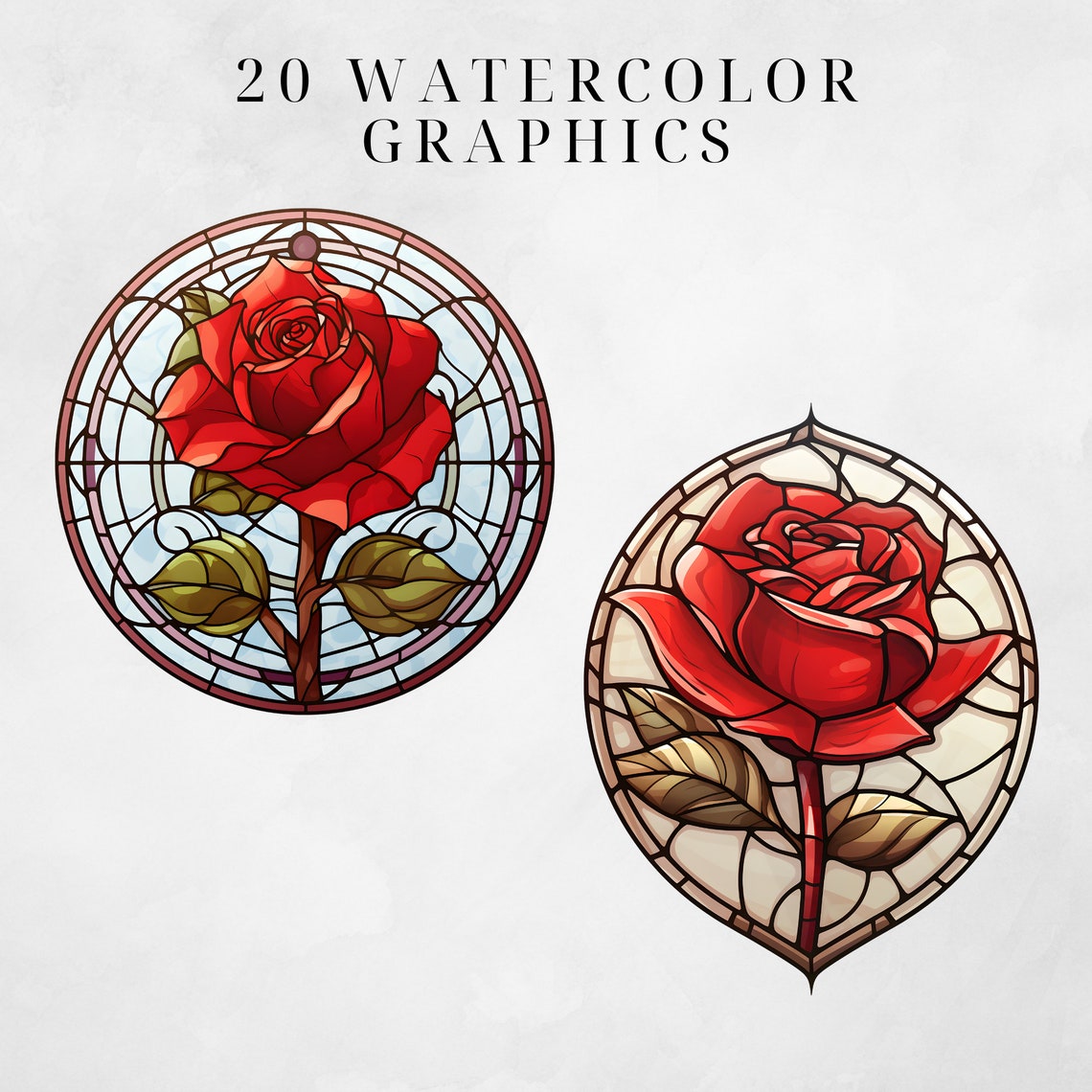 Stained Glass Roses Clipart, Watercolor Blue Coral Rose Florals, Church ...