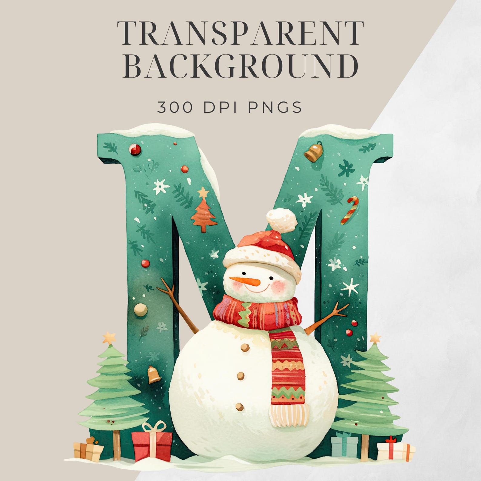 Christmas Alphabet Letter M Clipart, SINGLE IMAGE Festive Snowman Scarf ...