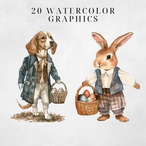 Vintage Easter Rabbit Clipart, Watercolor Spring Victorian Animal Print ...