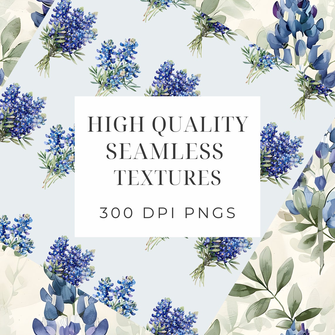Bluebonnet Flower Seamless Digital Paper, Spring Texas Wildflower ...