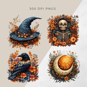 Folk Art Halloween Clipart, Cute Spooky Season Ornament Graphics, Black ...